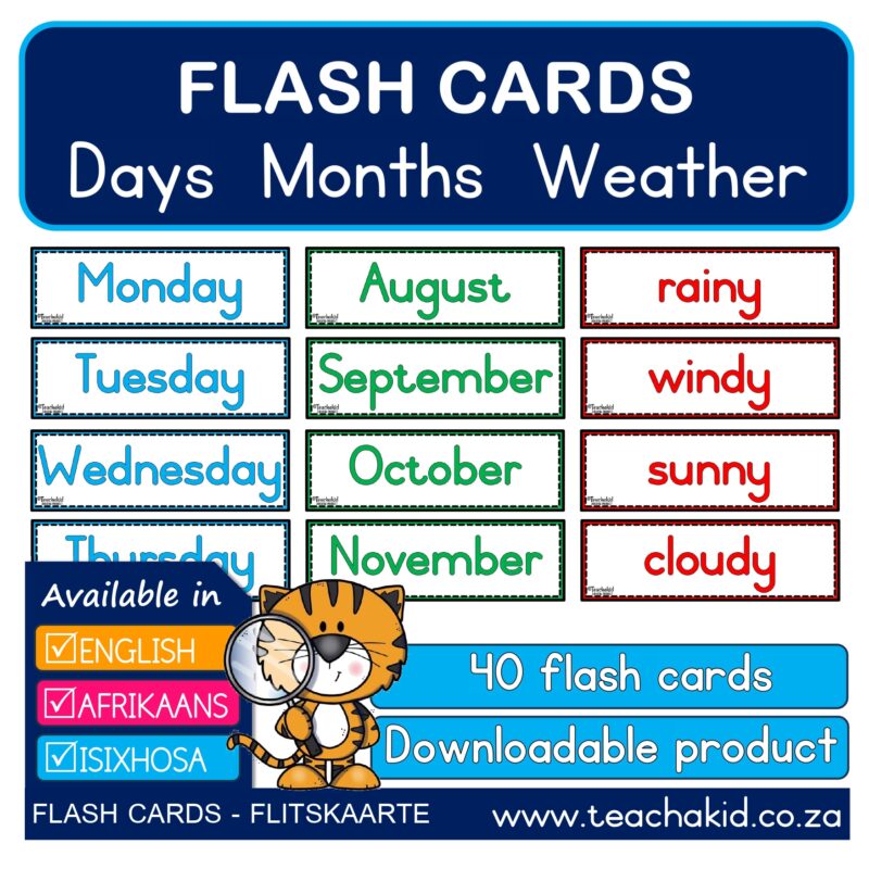 Days Months and Weather – flash cards (PDF) - Teachakid