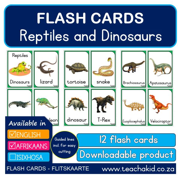 Reptiles and Dinosaurs – flash cards (PDF) - Teachakid