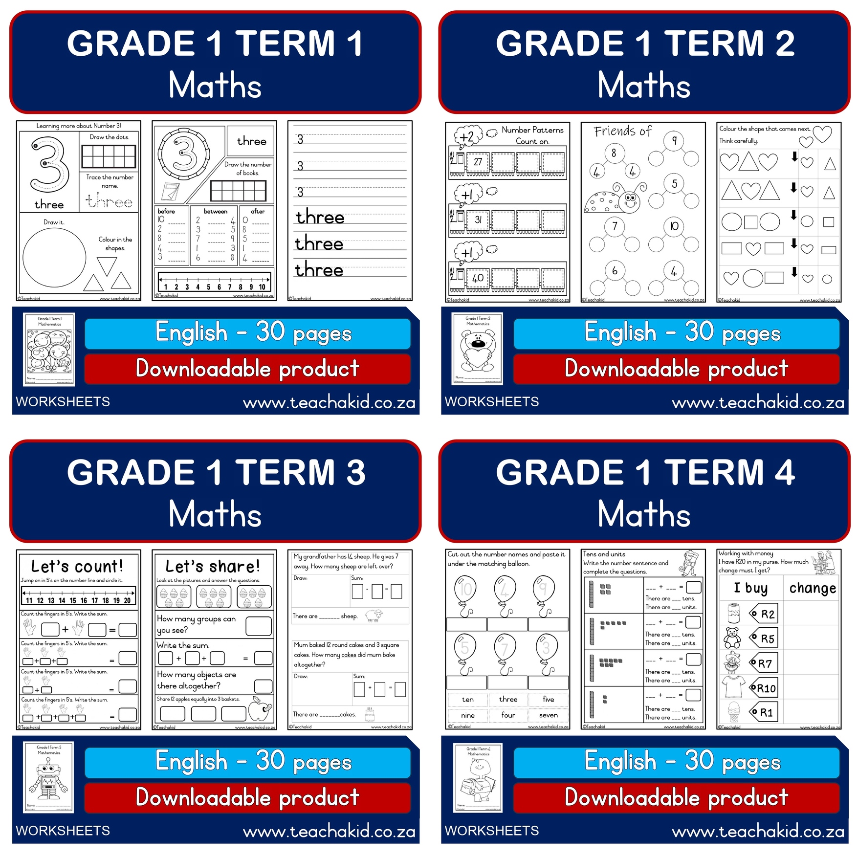 Grade 1 Maths year package (PDF) - Teachakid