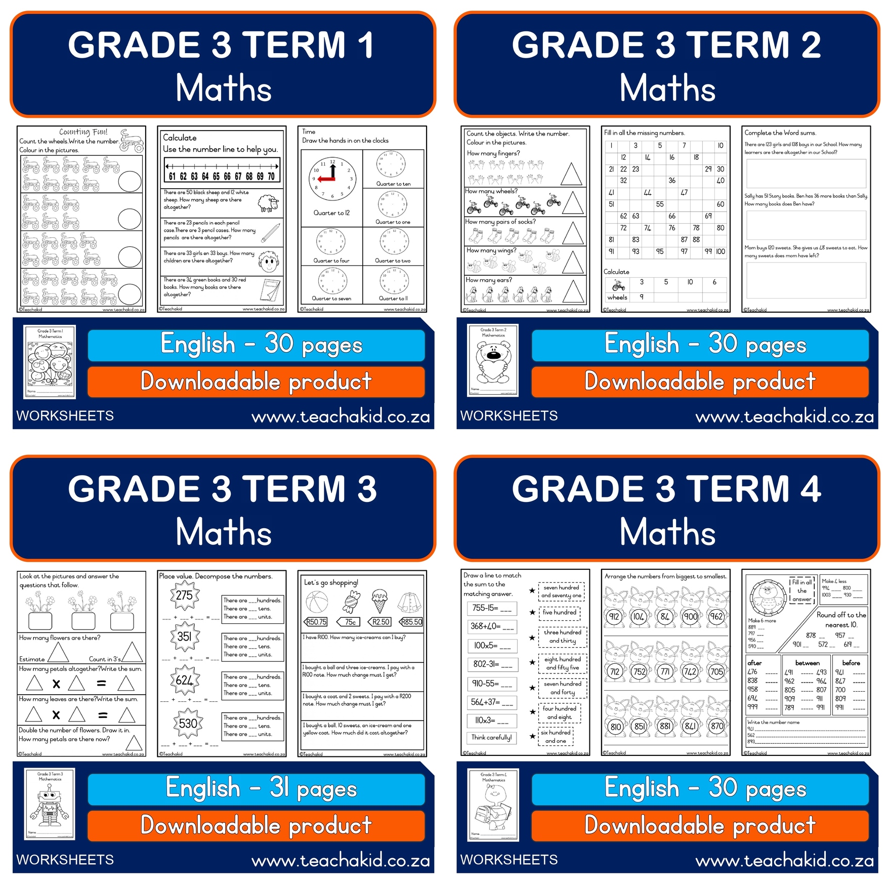 Grade 3 Maths year package (PDF) - Teachakid
