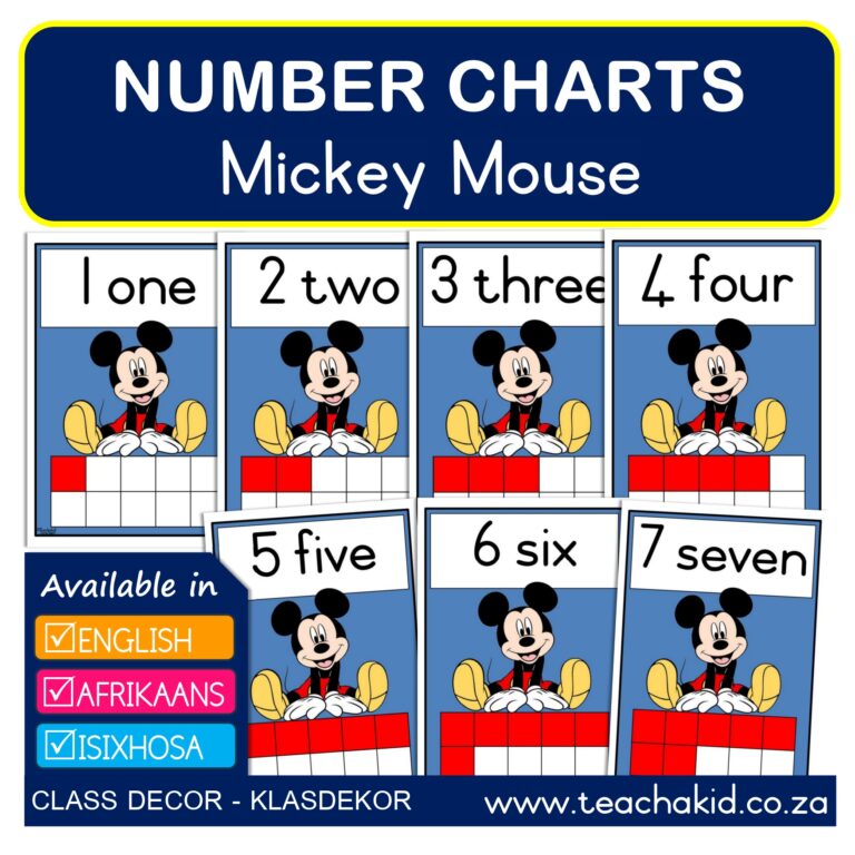Mickey Mouse – number charts (PDF) - Teachakid