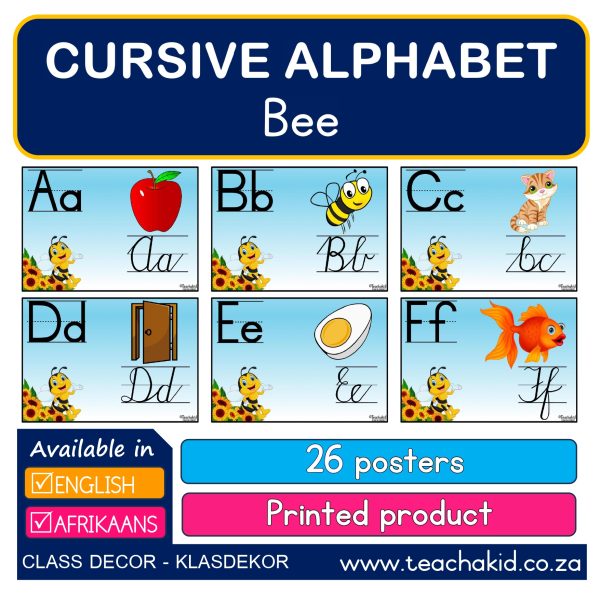 Bee – cursive alphabet (printed) - Teachakid