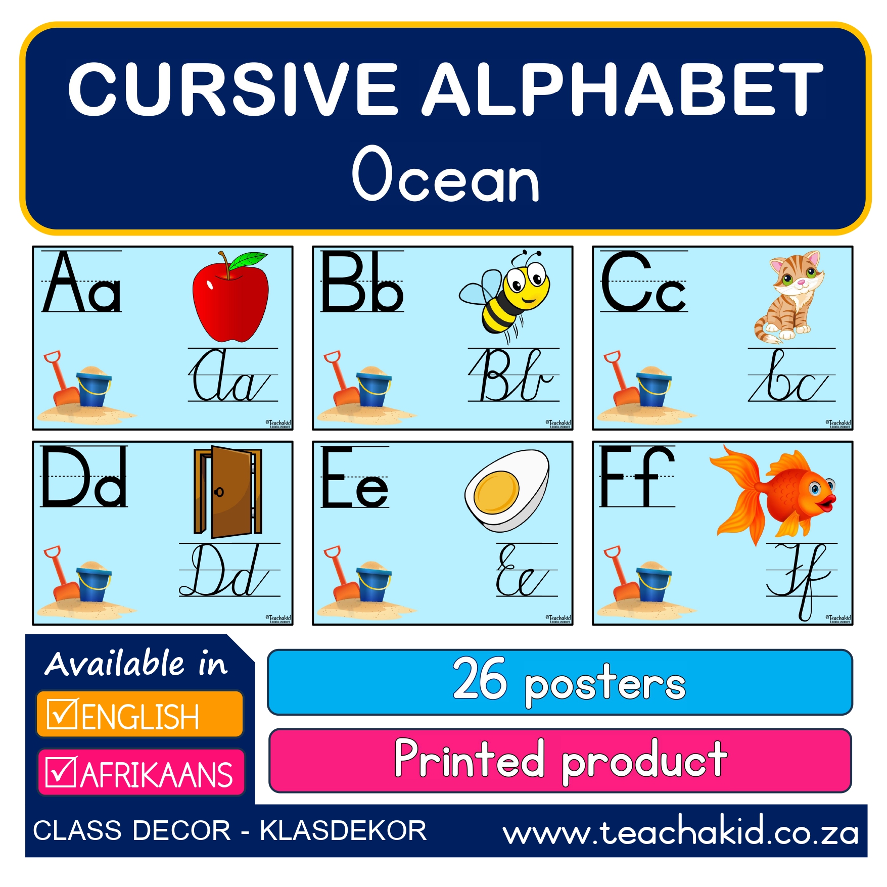 Ocean – cursive alphabet (printed) - Teachakid