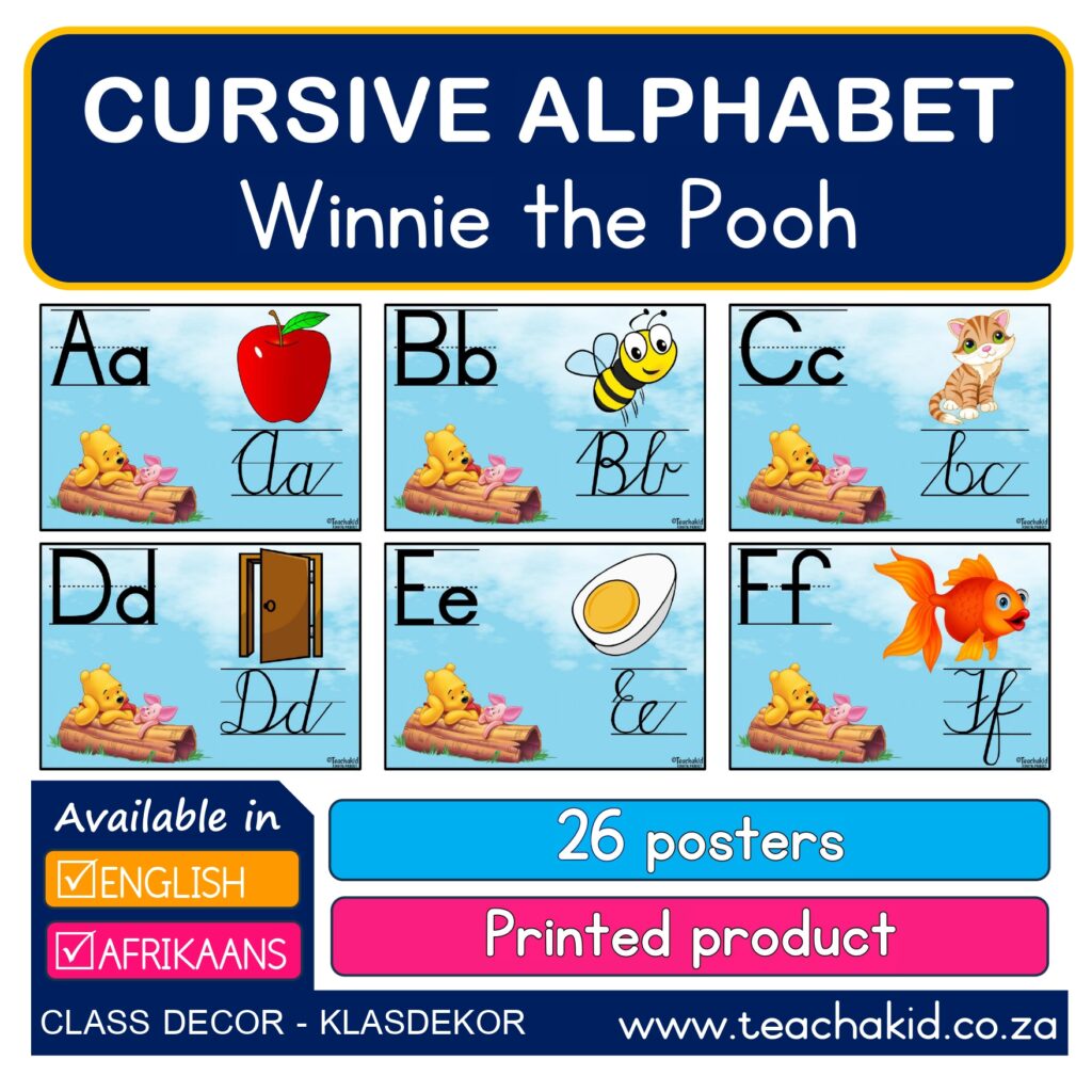 Winnie the Pooh – cursive alphabet (printed) - Teachakid