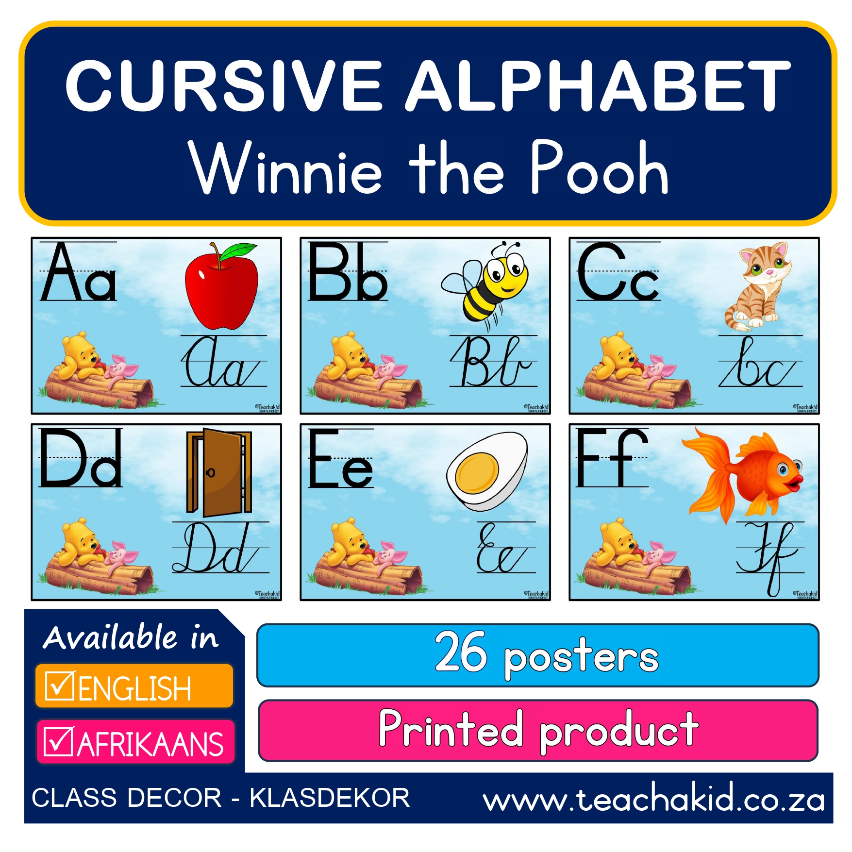 Winnie the Pooh – cursive alphabet (printed) - Teachakid