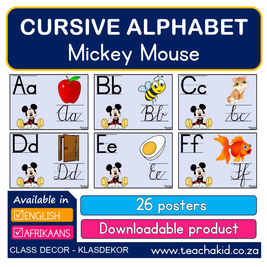 Mickey Mouse – cursive alphabet (PDF) - Teachakid