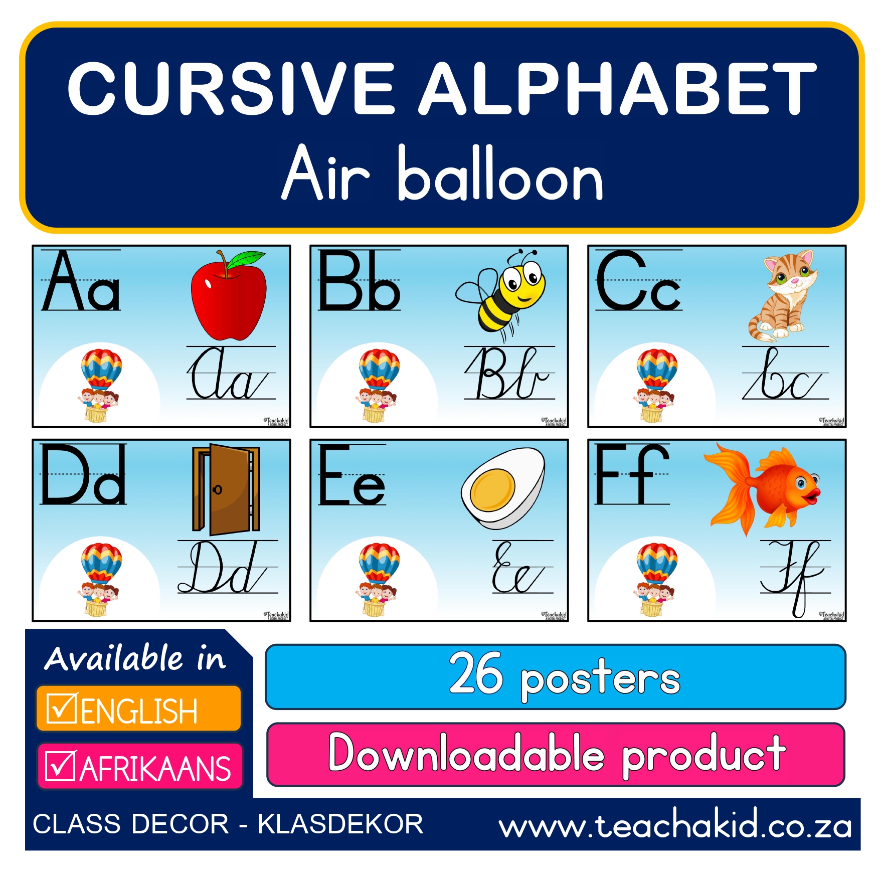 Air balloon – cursive alphabet (PDF) - Teachakid