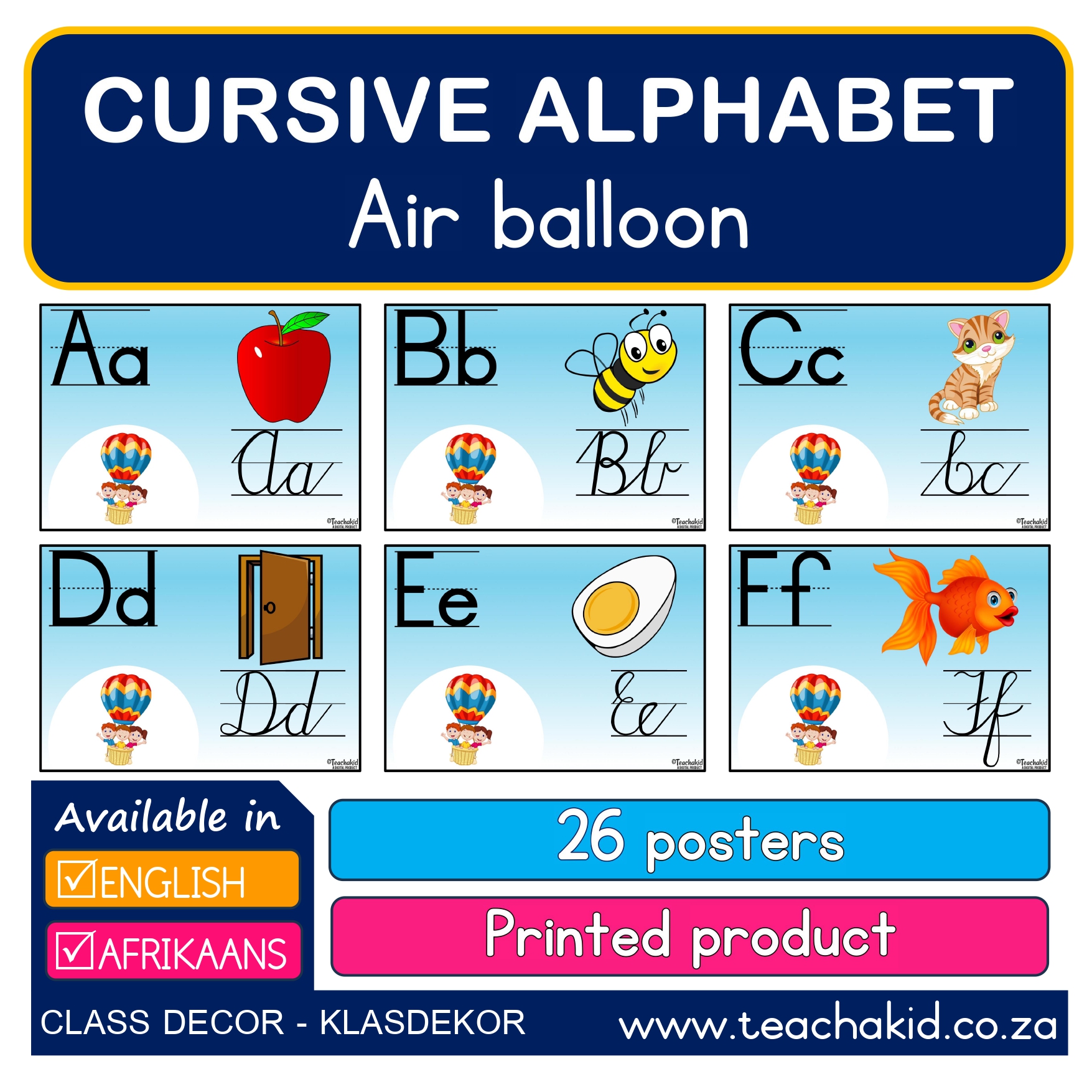 Air balloon – cursive alphabet (printed) - Teachakid