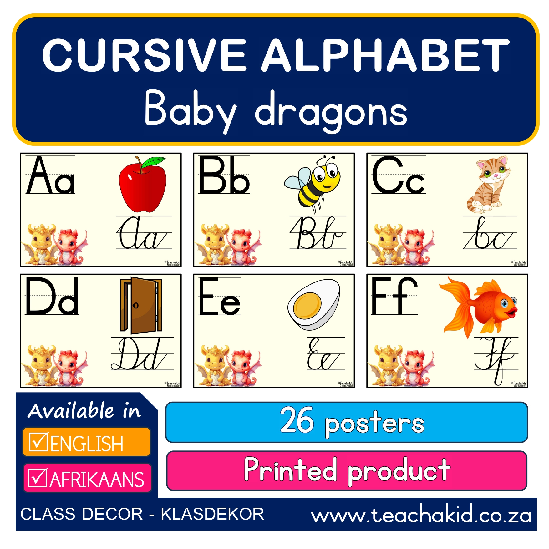 Baby dragons – cursive alphabet (printed) - Teachakid