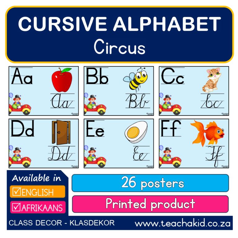 Circus – cursive alphabet (printed) - Teachakid